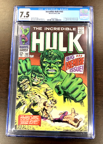 INCREDIBLE HULK #102 CGC 7.5 Marvel Comics PREMIERE ISSUE ORIGIN RETOLD ...