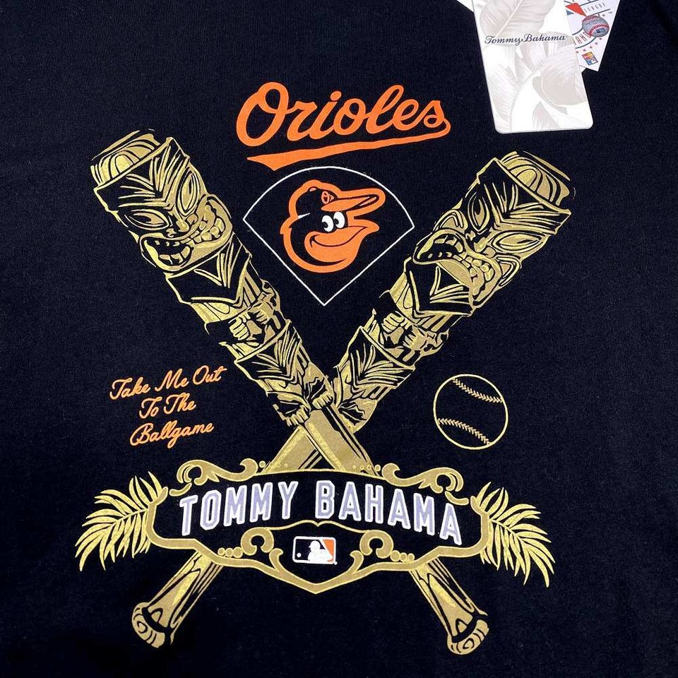 NWT Baltimore Orioles Tommy Bahama T Shirt M Black Tiki Bat MLB ...