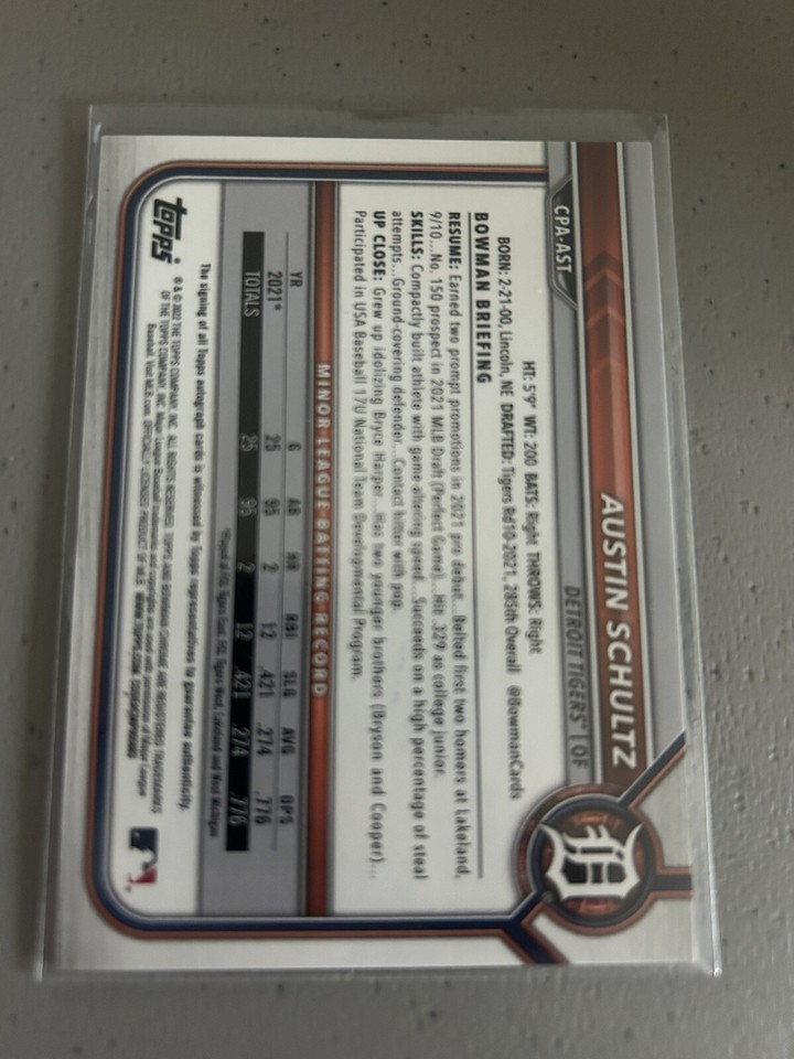 2022 BOWMAN CHROME AUSTIN SCHULTZ #/25 AUTO ORANGE WAVE ROOKIE RC CPA-AST | eBay