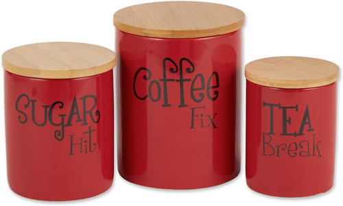 Kitchen Accessories Retro Collection, Ceramics, Canister Set, Red, 3 ...