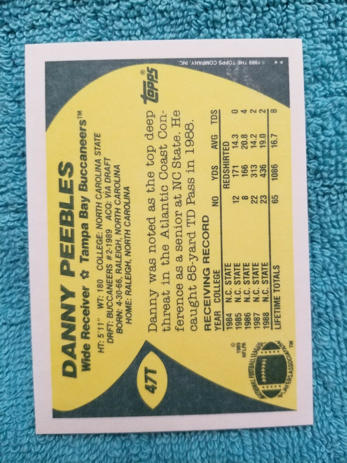 1989 TOPPS TRADED DANNY PEEBLES #47T TAMPA BAY BUCCANEERS | eBay