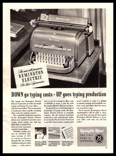 1948 New Remington Rand Electric De Luxe Typewriters Vintage Print Ad ...