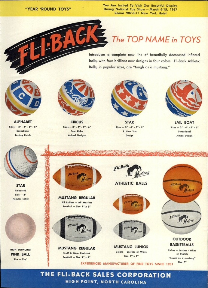 1957 PAPER AD 2 Side Fli-Back Balls Mustang Football Paddle Ball Return ...