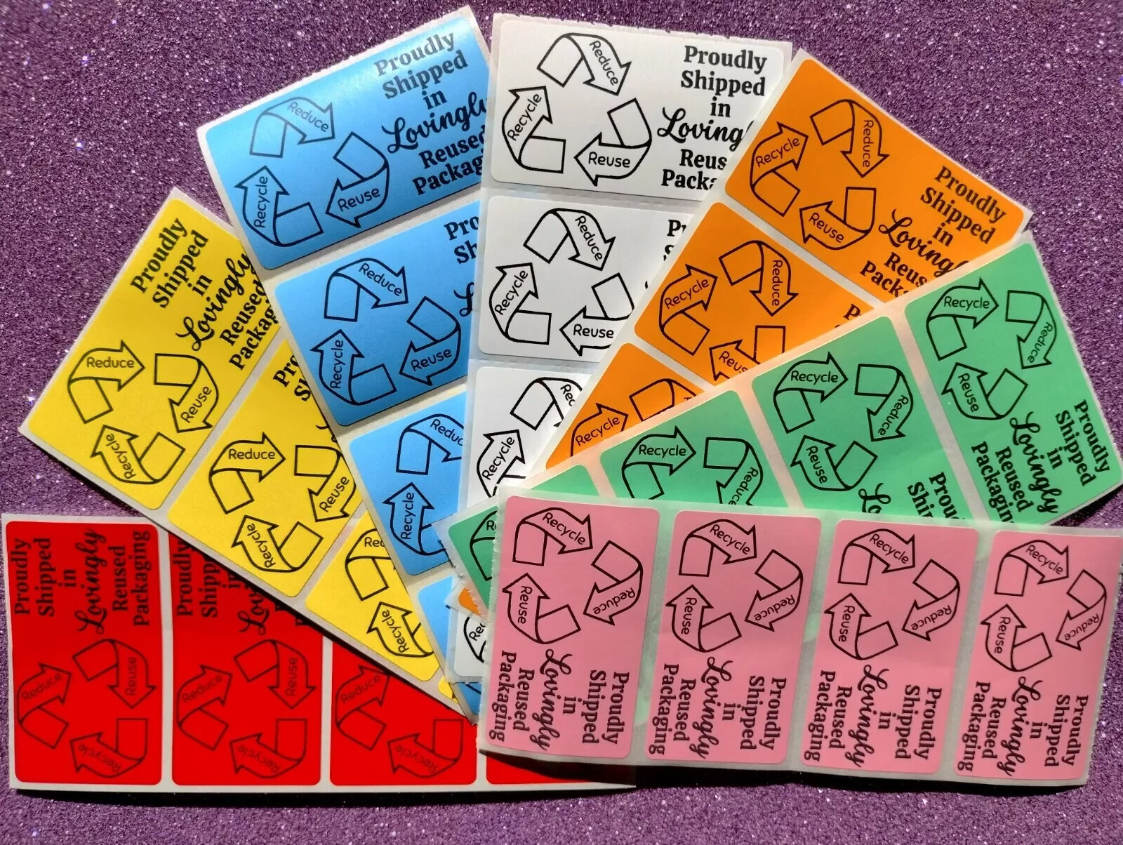 50 RECYCLED PACKAGING STICKERS 2.25" LABELS SEALS SHIPPING SCRATCH ...