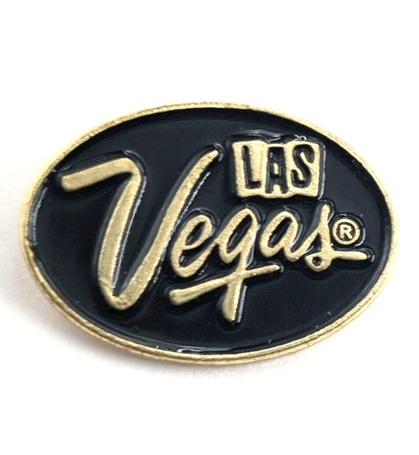 VTG Las Vegas Nevada Oval Black Gold Enamel Lapel Pin Travel Souvenir ...