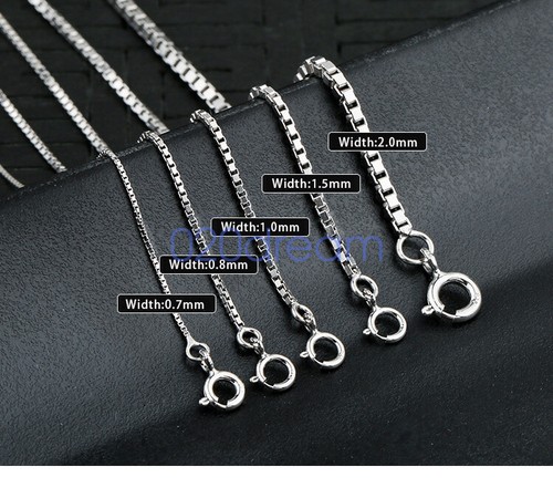 Real 925 Sterling Silver Box Chain Necklace Unisex Stamped Italy ...