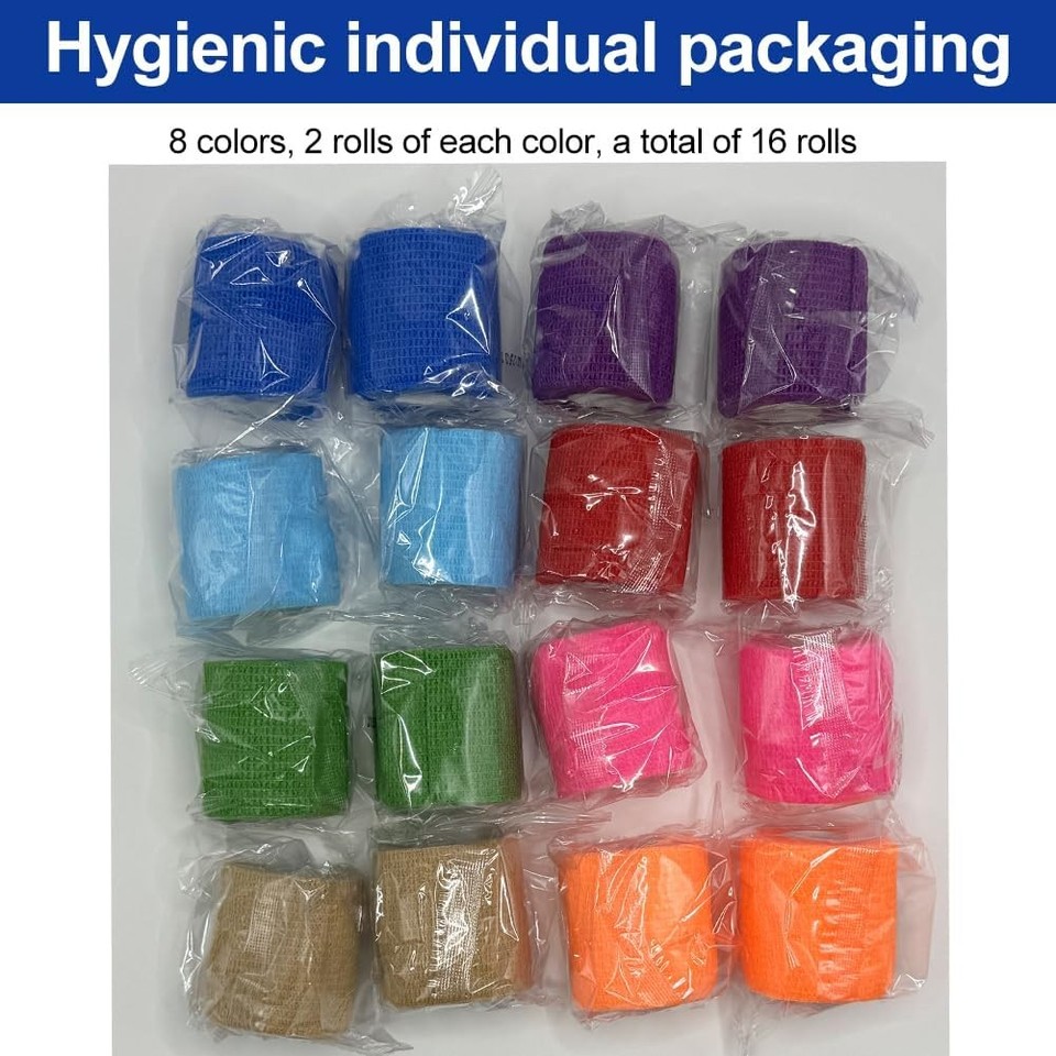 16 Pack Self Adhesive Cohesive Bandage, 5Cm X 4.5M Elastic Football ...