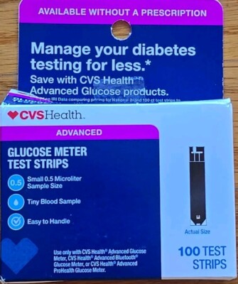 CVS Health Advanced Glucose Meter, 100 Test Strips 50428410820 | eBay