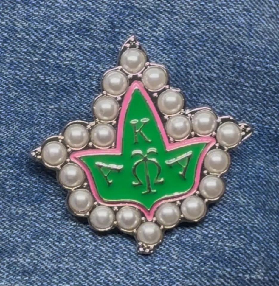 ALPHA KAPPA ALPHA Faux Pearl Enamel Pin ♡ AKA Divine 9 Pink Green HBCU ...