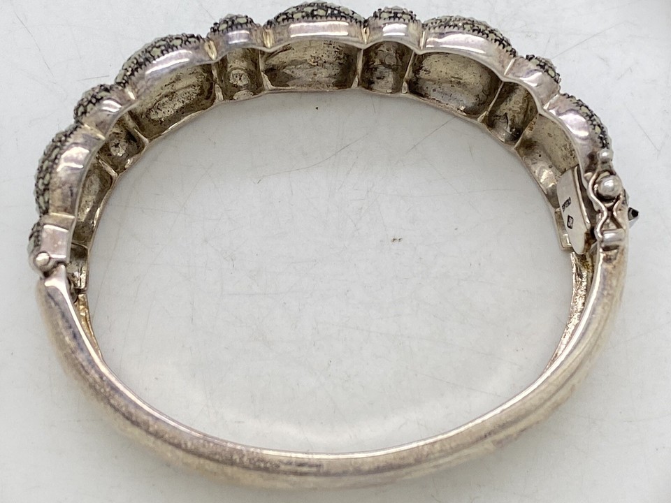 Judith Jack JJ Sterling Silver Marcasite Hinged Bangle Bracelet 7” 70 ...