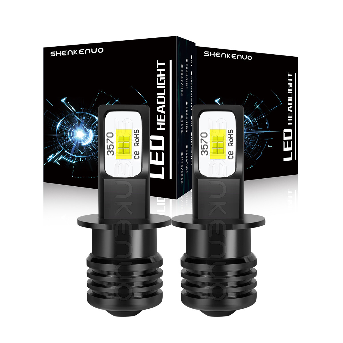 SHENKENUO H3 LED White 6000K Headlight Bulbs 100w Fog Light Bulbs 12v ...