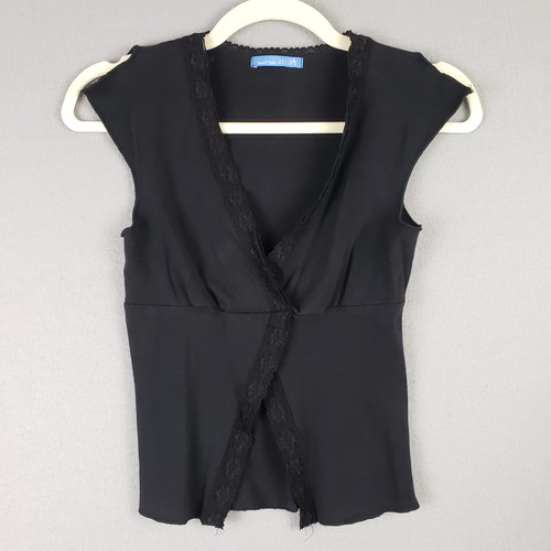 Y2K dELIAS Size S Lace Trim Wrap Black Midriff Blouse Office Siren ...
