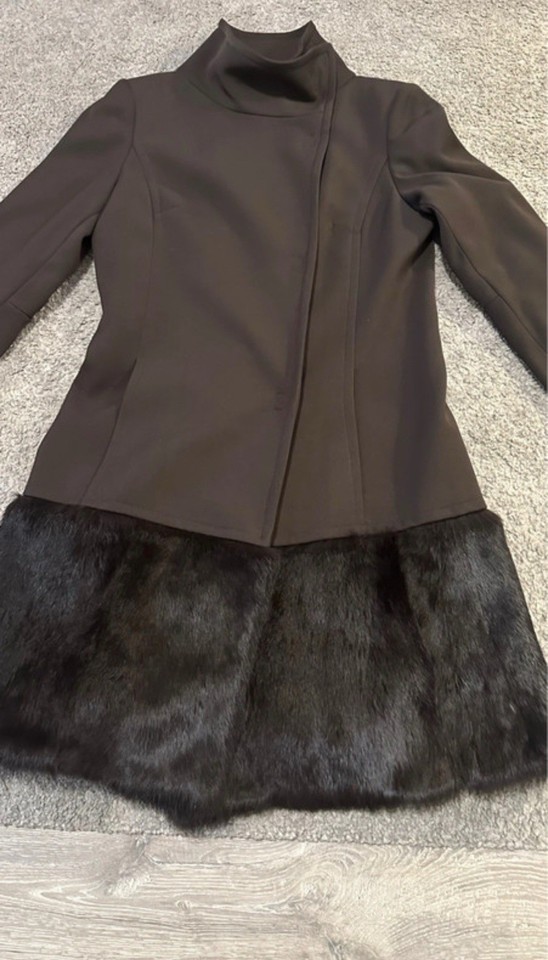 Tenax Brown Faux Fur Trimmed Hem Elegant Coat Size Uk 10 | eBay UK