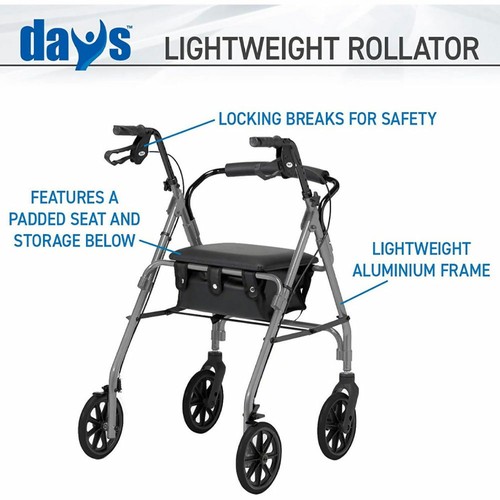 Days lightweight rollator mobility walker 4 wheeled walking aid - Large ...