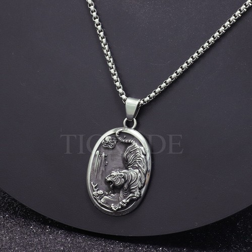 Mens Bengal Tiger Dog Tag Necklace Stainless Steel Animals Pendant ...