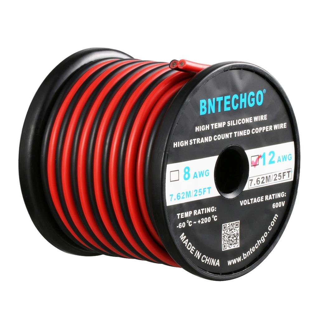 BNTECHGO 12 Gauge Flexible 2 Conductor Parallel Silicone Wire Spool Red ...