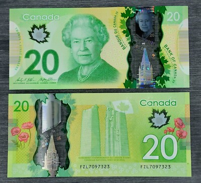 2012 Canada Banknote $20 Twenty Dollar P108b Queen Elizabeth II Polymer ...