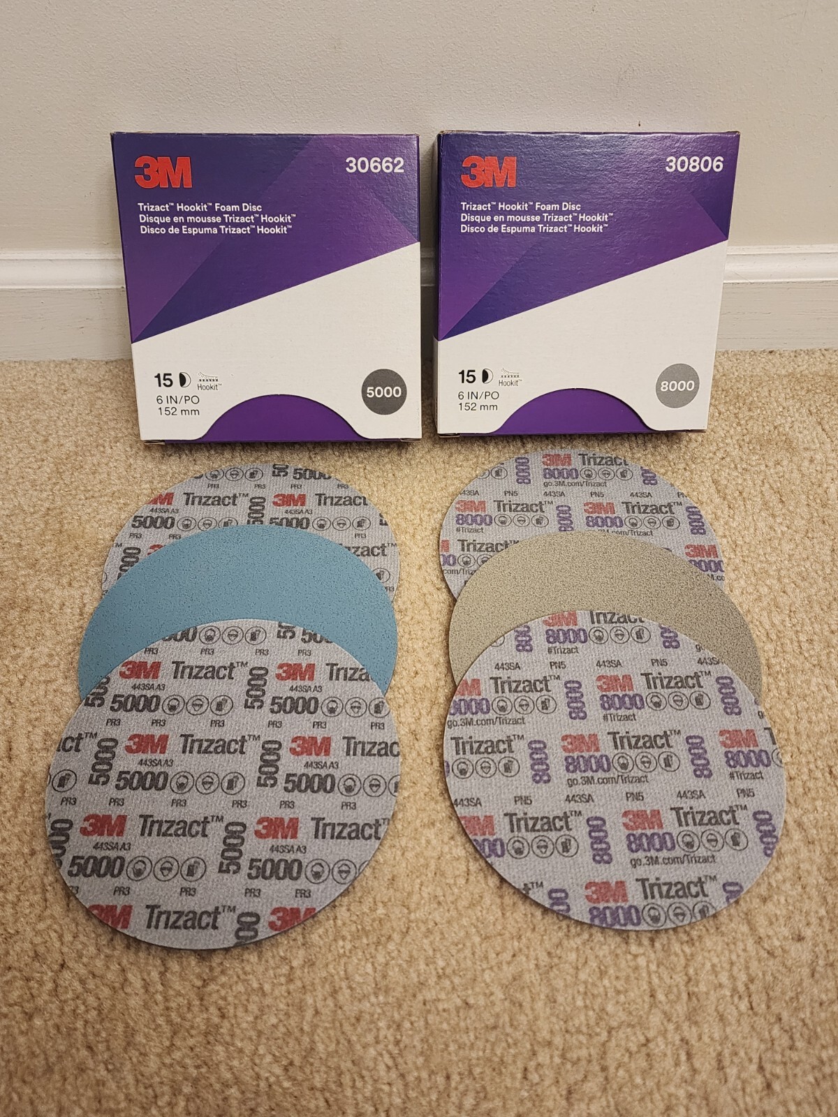3M Trizact 5000 & 8000 Grit Discs. 6" Foam Discs. 3 of each grit (6 ...