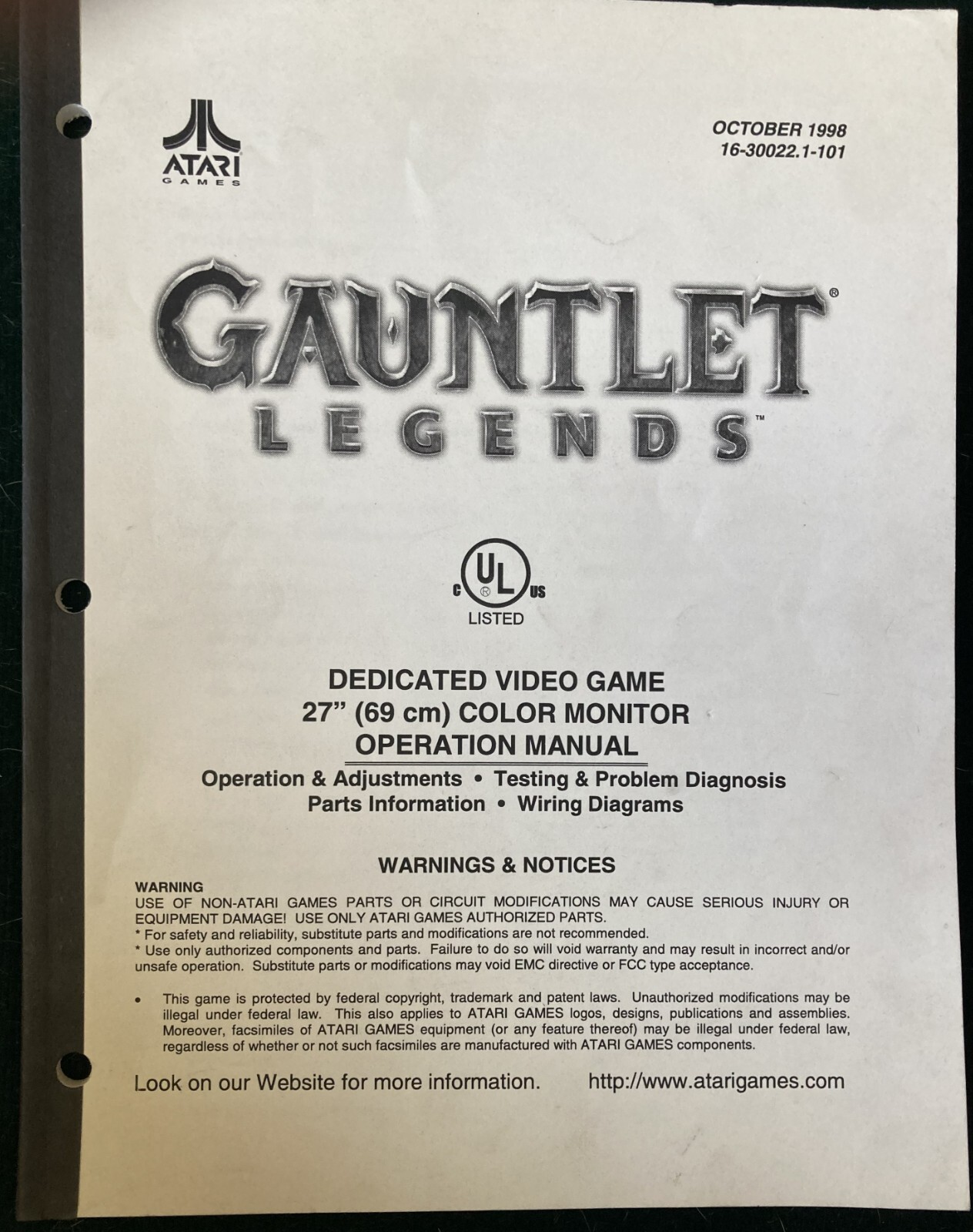 Atari Gauntlet Legends Arcade Game Manual | eBay