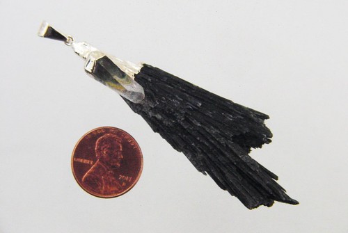 BUTW Silver Electroformed Black Kyanite pendant w/ Quartz Accent SP ...