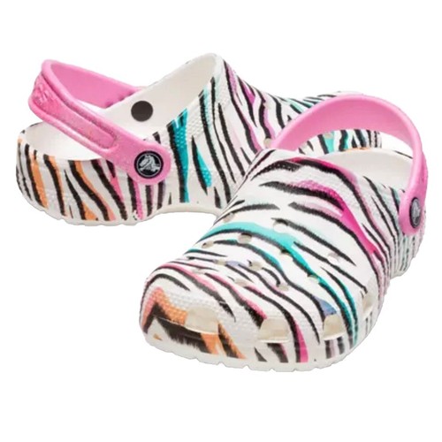 Crocs Big Kids Classic Animal Print Zebra Magenta Clog Size J1/J3/J6 | eBay