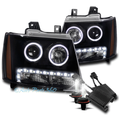 FOR 07-13 AVALANCHE TAHOE HALO LED DRL BLACK PROJECTOR HEADLIGHT +50W ...