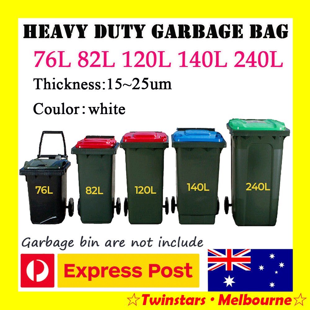 AU Heavy Duty Rubbish Bag Bin Liners Large Garbage Bags 76L 82L 120L ...