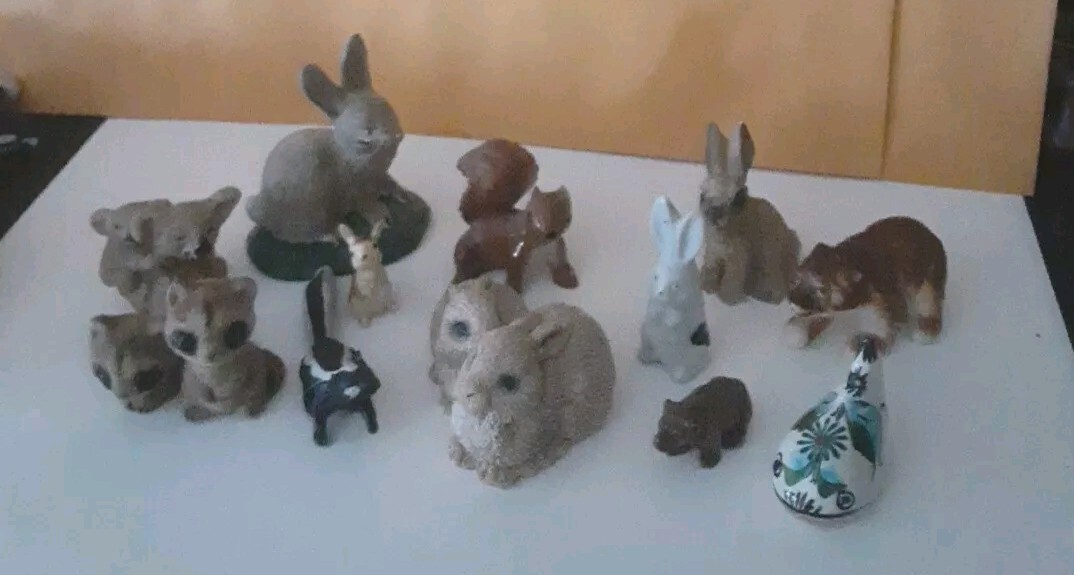Lot of 13 Vintage Miniature Animals Including Racoons, Rabbits. Koalas ...