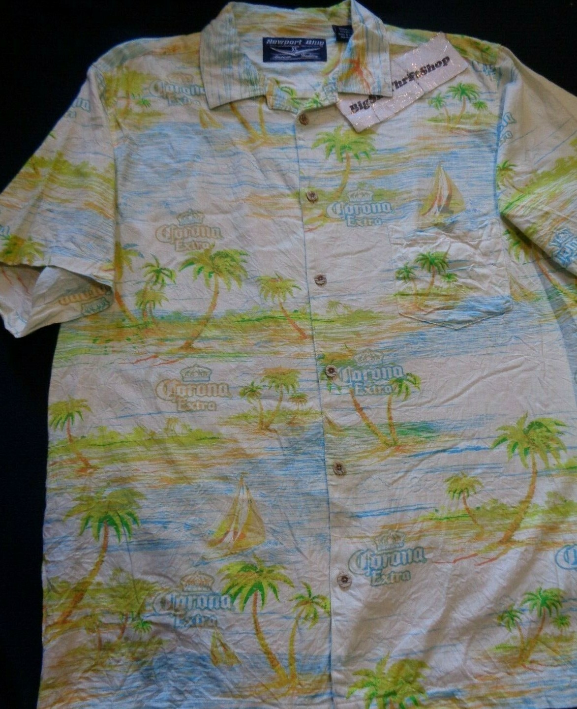 Newport Blue Corona Extra Hawaiian Casual Button Down… - Gem