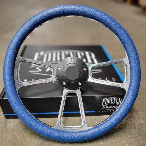 14" Billet Steering Wheel Royal Blue Half Wrap Chevy Muscle C10 Ford ...