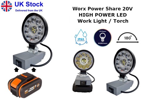 Worx Cordless HIGH POWER LED Work Light Torch for Worx Powershare 20V ...