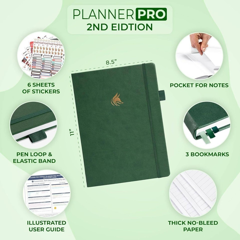 Clever Fox Planner PRO 2nd Edition Undated Weekly Agenda Planner ...