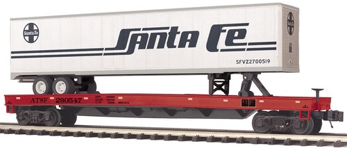 MTH PREMIER SANTA FE FLAT CAR W/48 FT SANTA FE TRAILER 20-95704 #290547 ...