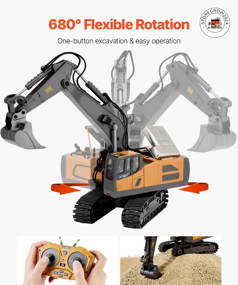 RC Excavator Toy 1/20 Scale Remote Control Construction Truck 11CH ...