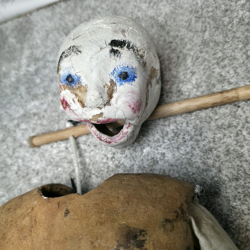 Antique Rare Puppet 18" Old Hand Painted Lg Paper Mache Hand Puppet ...