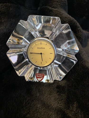 Orrefors Sweden Elegant Crystal Desk Vanity Clock-Arms Work-Needs ...