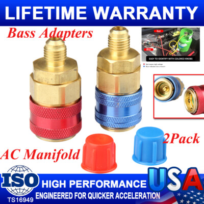 2 Refrigerant Quick Couplers Bass Adapters Low &High Side AC Manifold ...