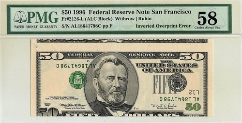 1996 Error $50 reserve note San Francisco Certified Genuine Inverted ...