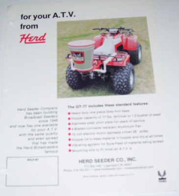 HERD SEEDER CO. MODEL GT-77 BROADCASTER FOR A.T.V. 77-LB CAPACITY Info ...