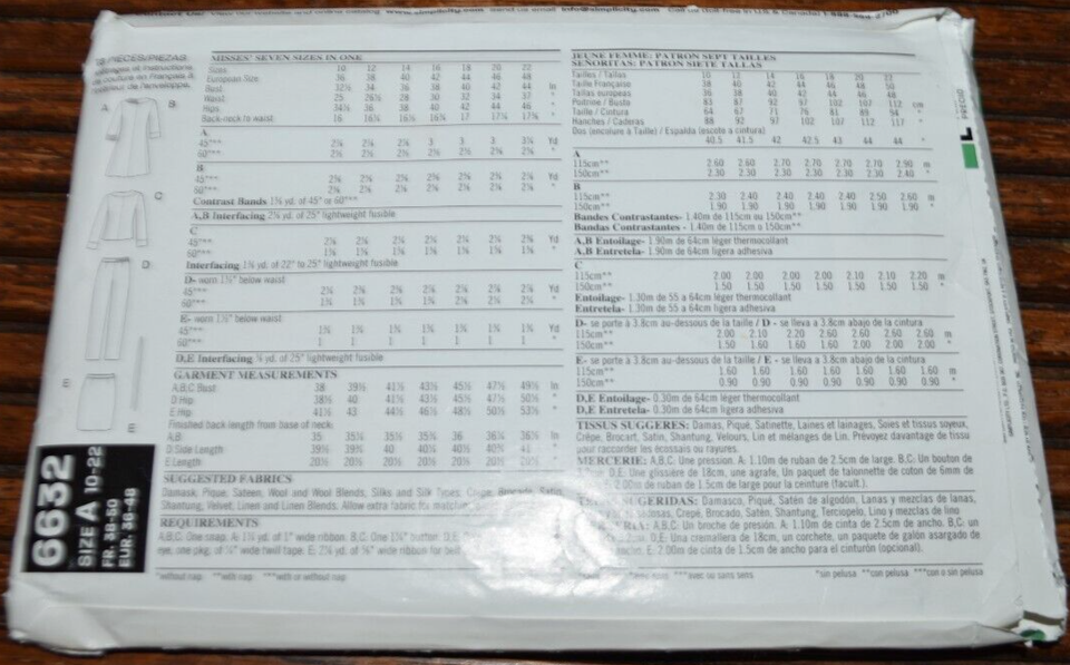 New Look Simplicity Pattern 6632 Shirt Pants Skirt Sz10 12 14 16 18 20 ...