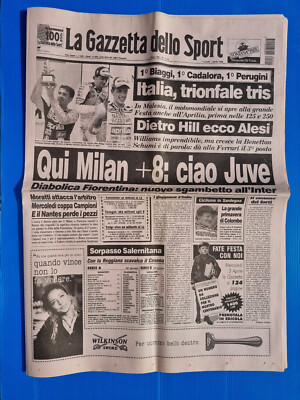 Gazzetta dello Sport 1 April 1996 Max Biaggi-Cadalora-Perugini-Milan ...