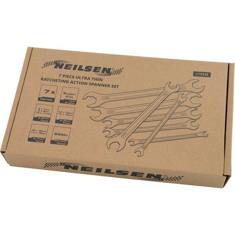 Ultra Thin Flat Open End Spanner Set Ratchet Action 6mm/19mm Slim ...