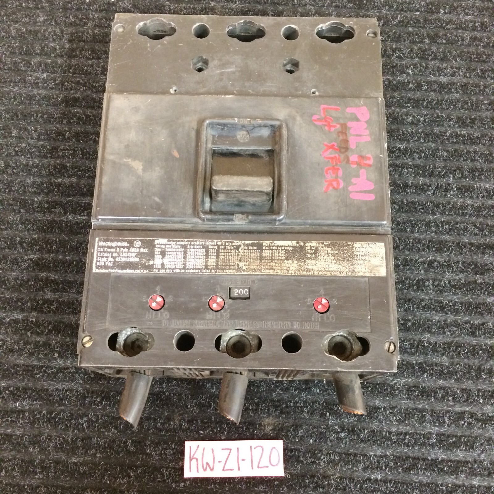 Westinghouse LA3400F Frame 600v - 200a Trip Unit - Three Pole Breaker ...