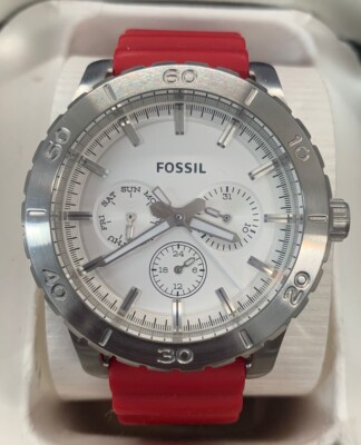 Fossil White Dial Red Rubber Strap Multifunction Men's Watch BQ16231000 ...