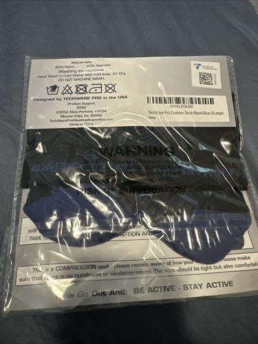 TechWare Pro Compression Ankle/Foot Socks Black/Blue -Unisex Size XL ...