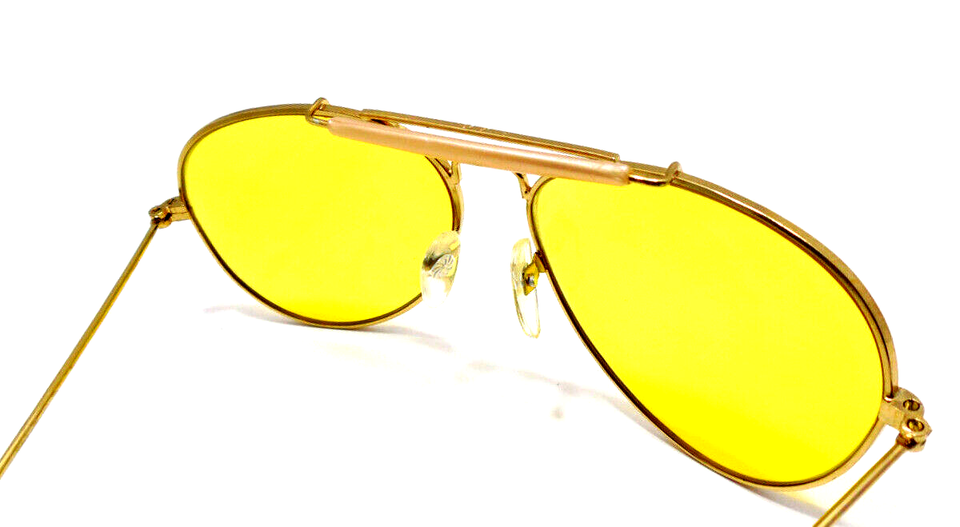 Vintage 14k Gold Plated Shooting Glasses Yellow Lens Aviator Sunglasses ...