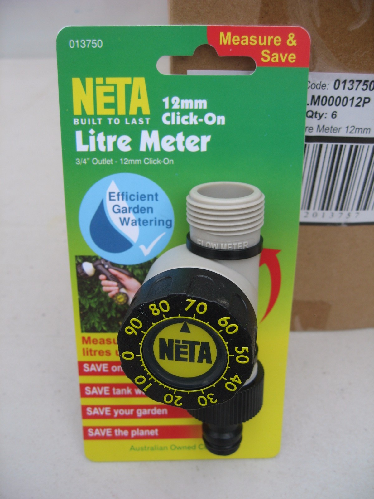 12 x EFFICIENT GARDEN WATERING..NETA 12mm CLICK ON LITRE METER ...