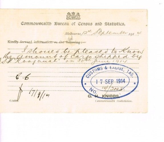 1914 Commonwealth Bureau of Statistics card stamped Perf OS 1d Roo | eBay