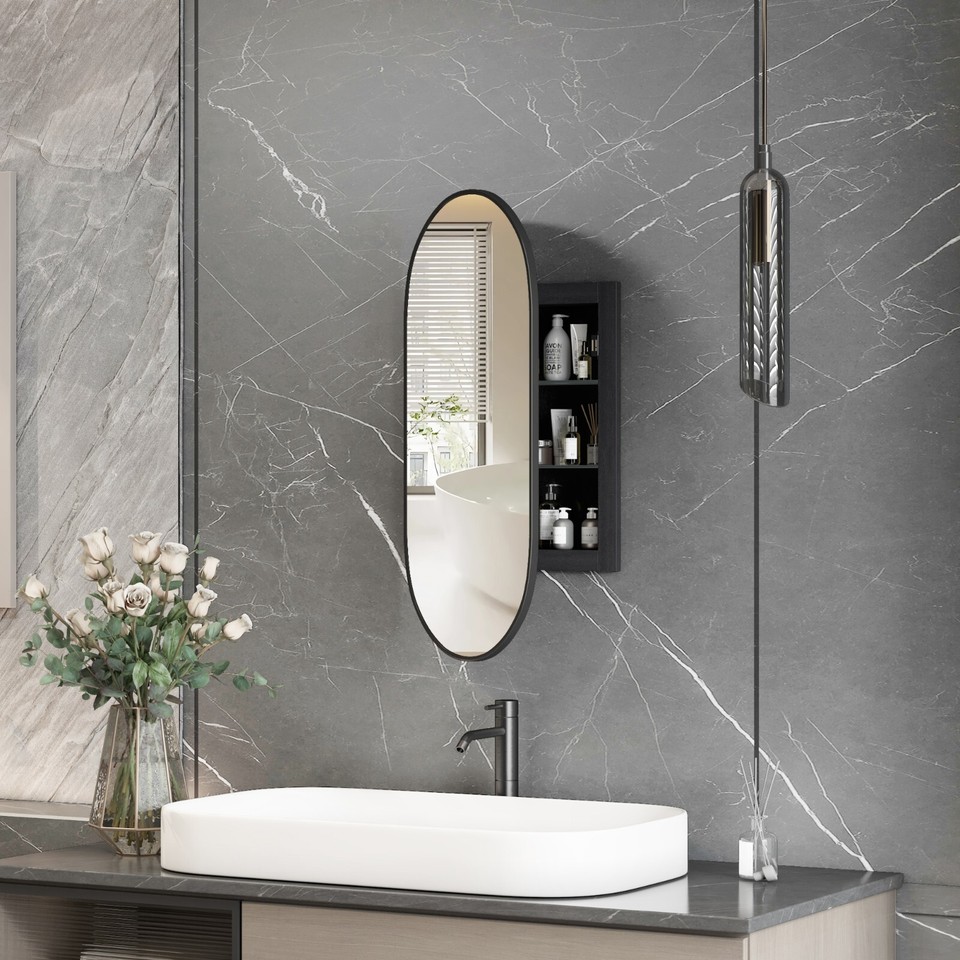Oval Medicine Cabinet Mirror Recessed Mirror Cabinet with 3 Storage ...