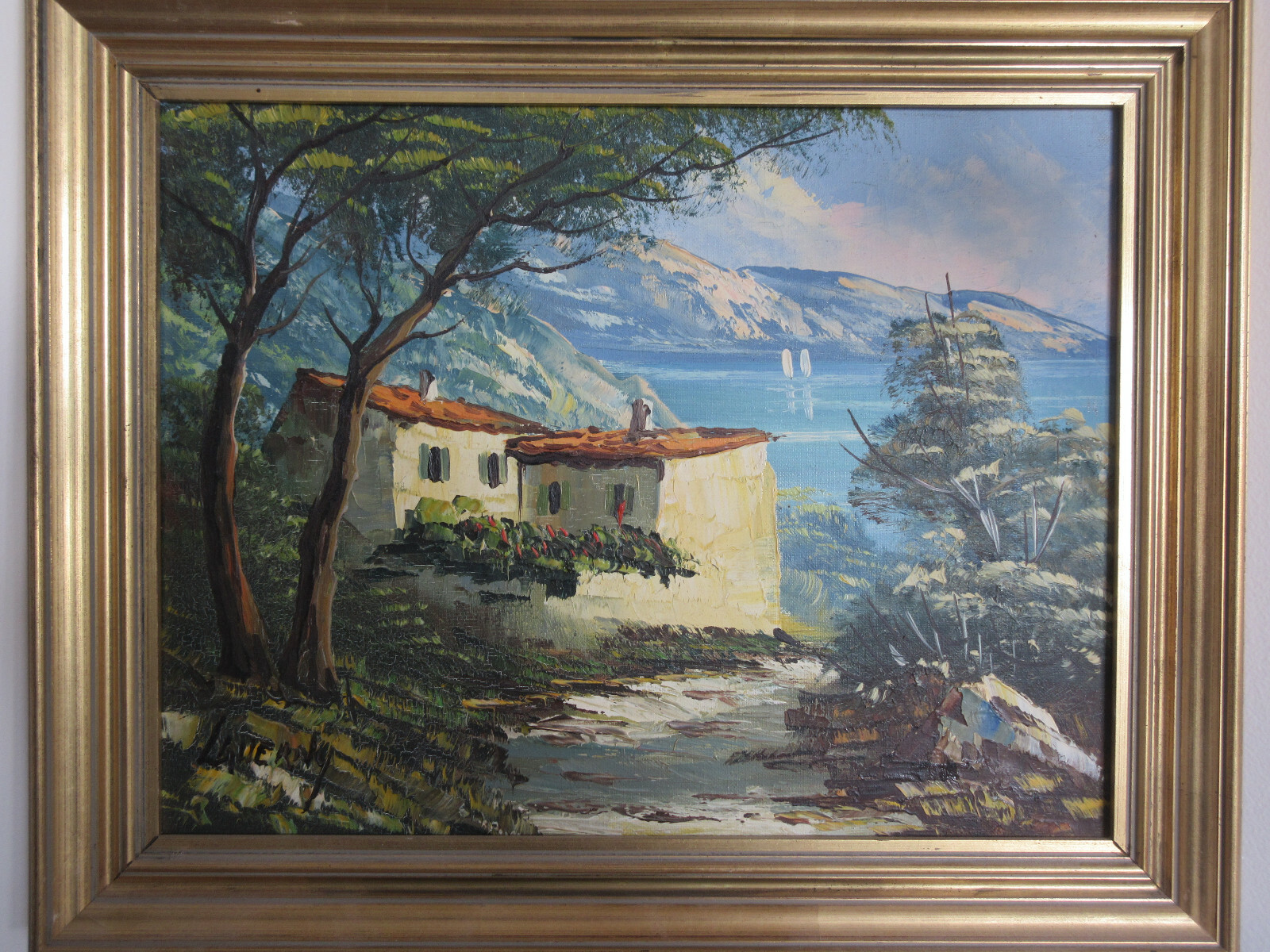 Tableau peintre l. GUERNY huile sur toile 27 x 35 paysage marine ...